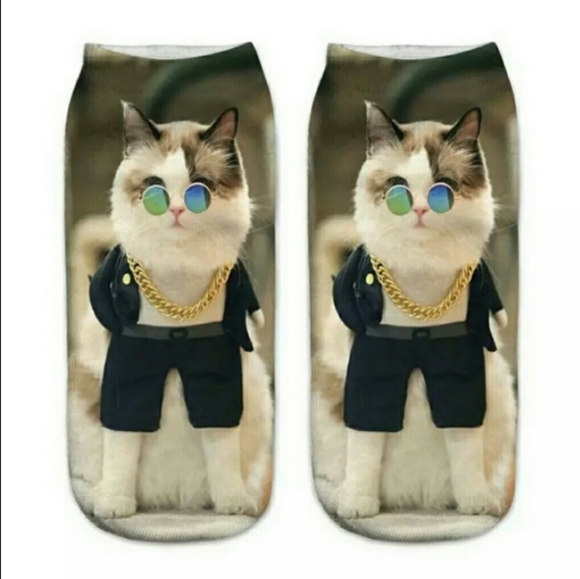 Accessories | New 2pair Ankle Socks Crazy Cute Nerdy Cat Cool Pimp Cat ...